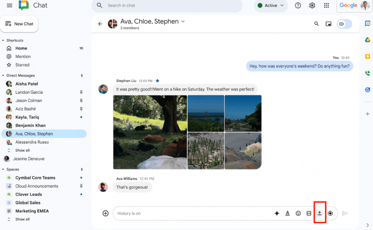 Google Chat hỗ trợ đa dạng các dạng file văn bản, hình ảnh, video khi ...